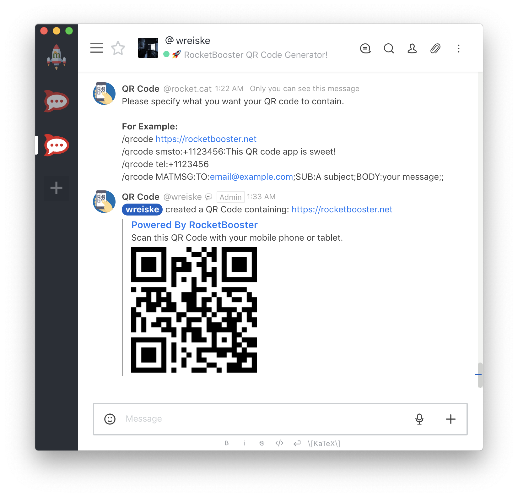 GitHub - wreiske/Rocket.Chat.App-QRCode: Generate QR Codes directly in Rocket.Chat conversations